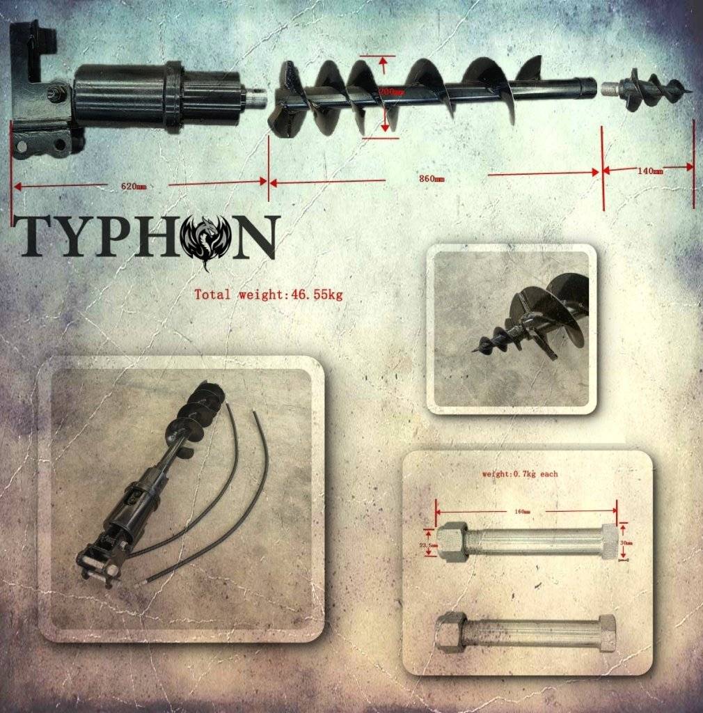 TYPHON Attachments Auger Drill Attachment for Mini Excavators Machinery ...